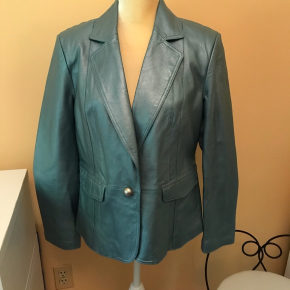 Worthington | Jackets & Coats | Light Blue Metallic Leather Jacket ...